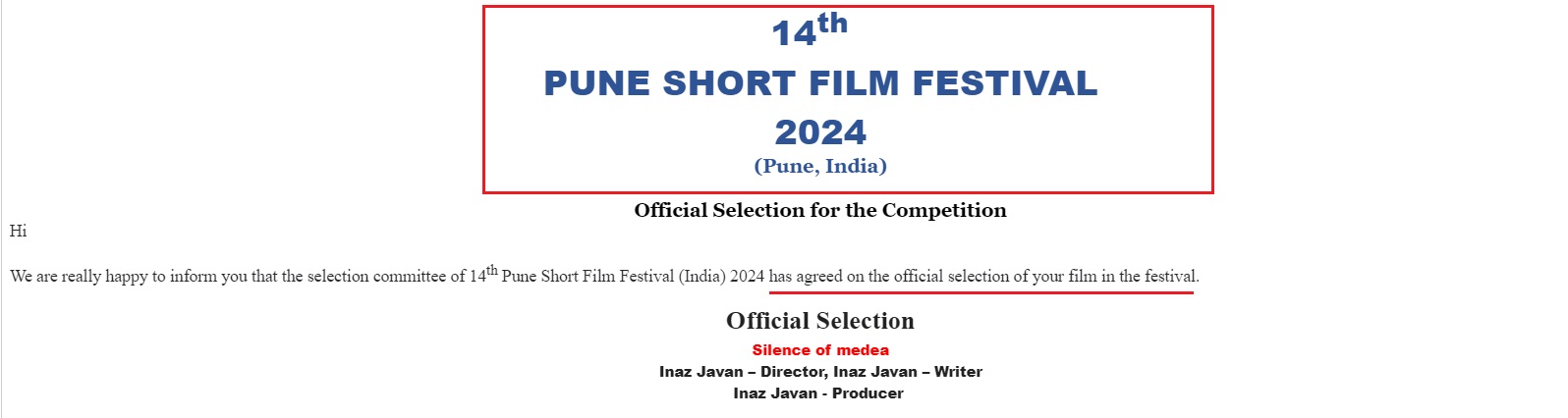 حضور فیلم کوتاه سکوت مده آ به کارگردانی آیناز جوان در 14 امین دوره ...